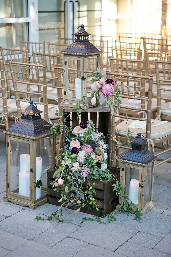 Lantern, Crate and Floral Arrangement